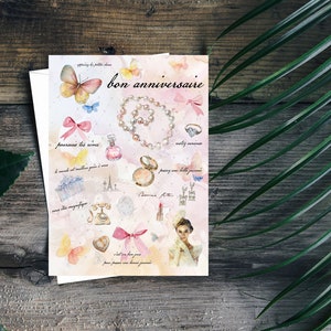Bon Anniversaire French Happy Birthday Card, Coquette-style ...