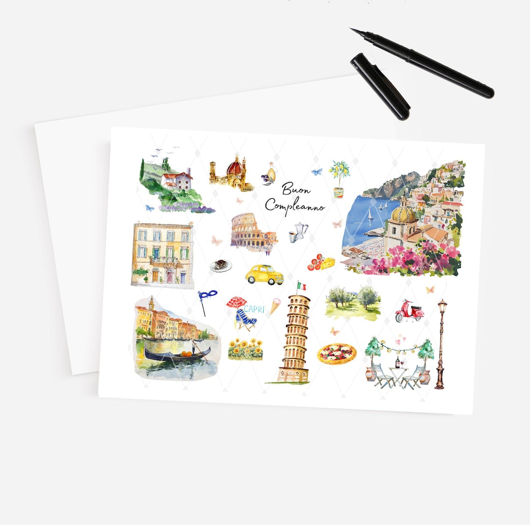 Italian Happy Birthday Buon Compleanno Card, Italy's Charming Icons ...