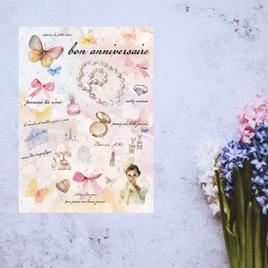 Bon Anniversaire French Happy Birthday Card, Coquette-style ...