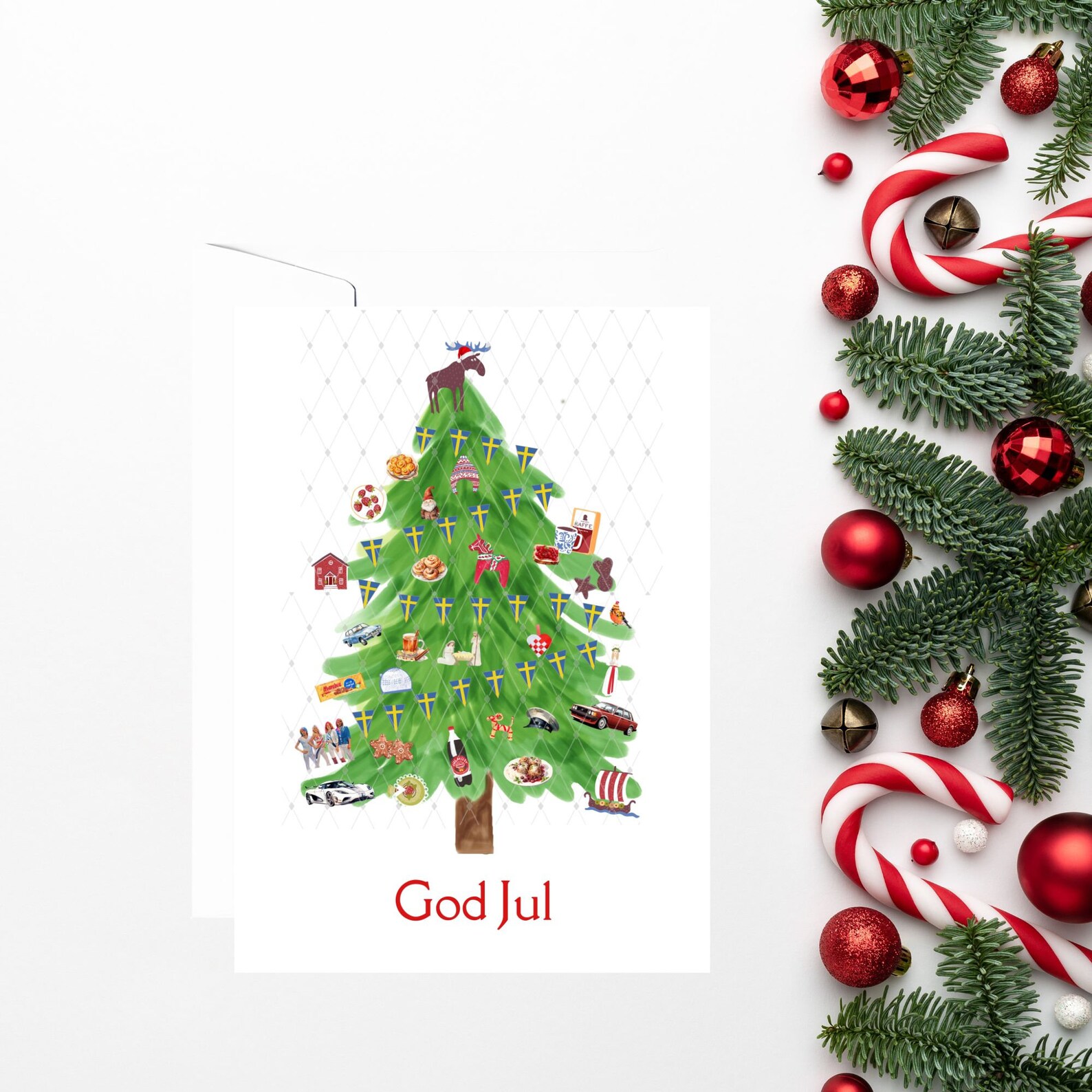 Whimsical Swedish Christmas Card: God Jul, ABBA, Volvo (set of 2) - Etsy