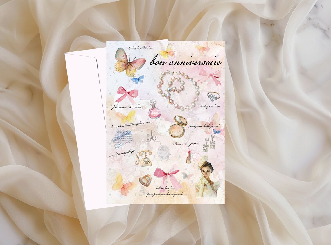 Bon Anniversaire French Happy Birthday Card for Teen Girl Coquette ...