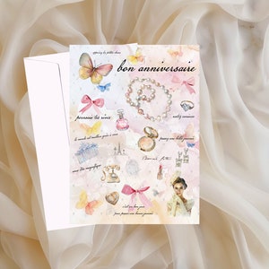 Bon Anniversaire French Happy Birthday Card, Coquette-style ...