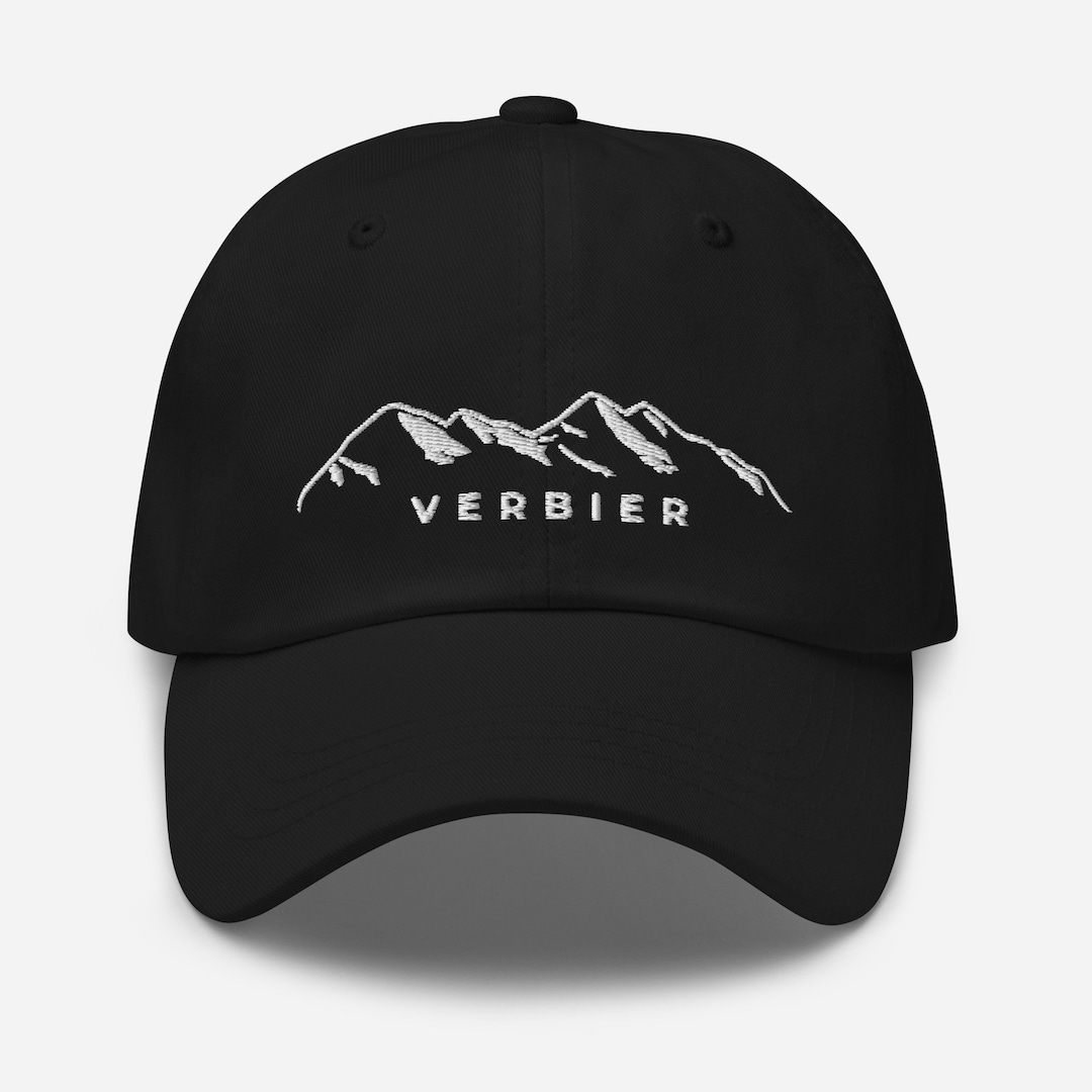 Verbier Switzerland Black Baseball Hat With White Mountain Silhouette ...