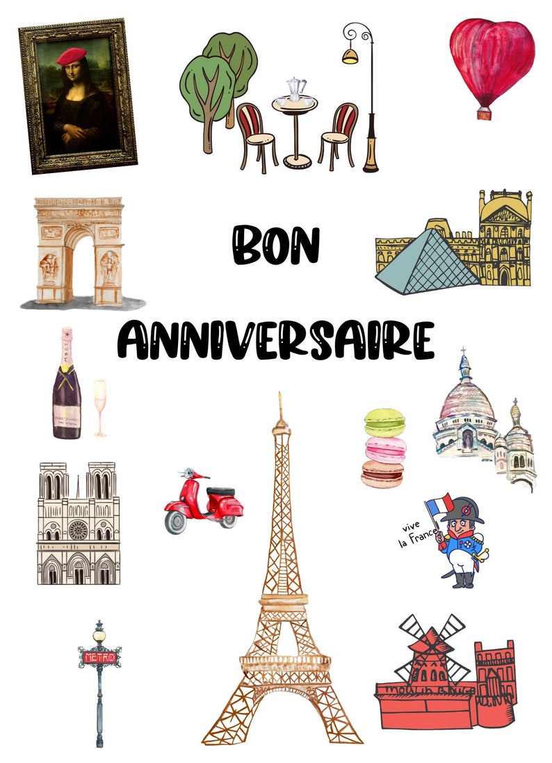 French Happy Birthday Card Bon Anniversaire Card Whimsical - Etsy