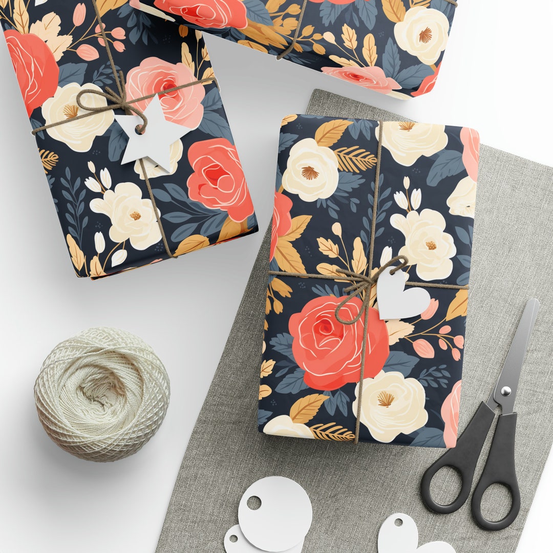 Rose Wrapping Paper Modern Roses Gift Wrap Wedding Gift Wrap Birthday ...