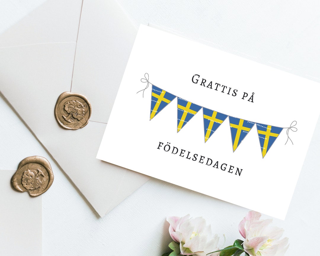 Swedish Birthday Card: Grattis På Födelsedagen, Sweden Flag Bunting - Etsy