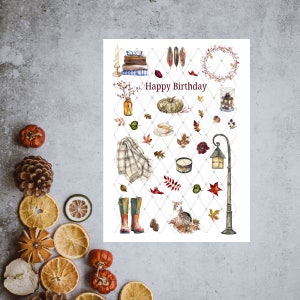 Fall Happy Birthday Card, Iconic Fall Season Greeting Card, Cozy Autumn ...