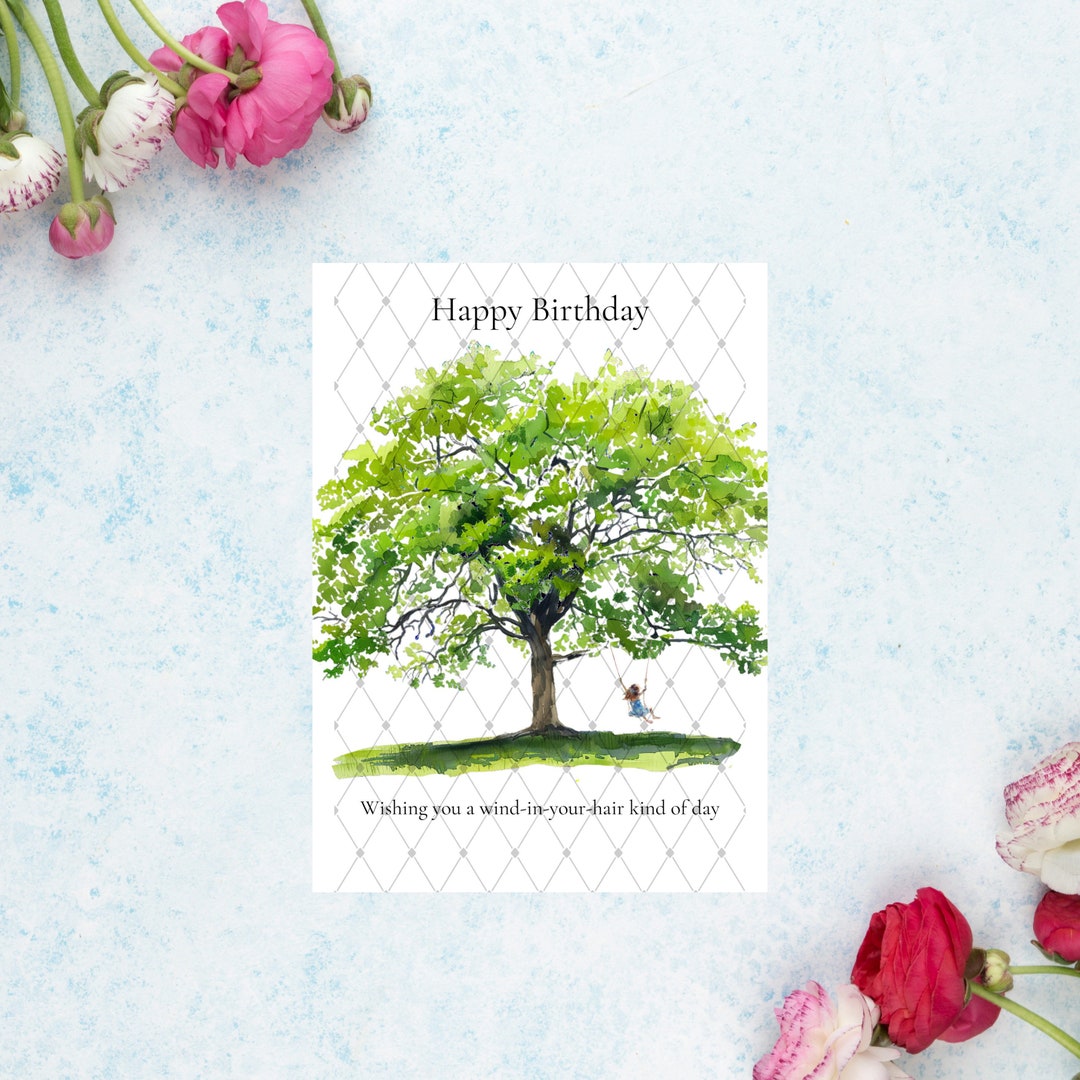 Girl on Swing Birthday Card: Whimsical Happy Greeting - Etsy