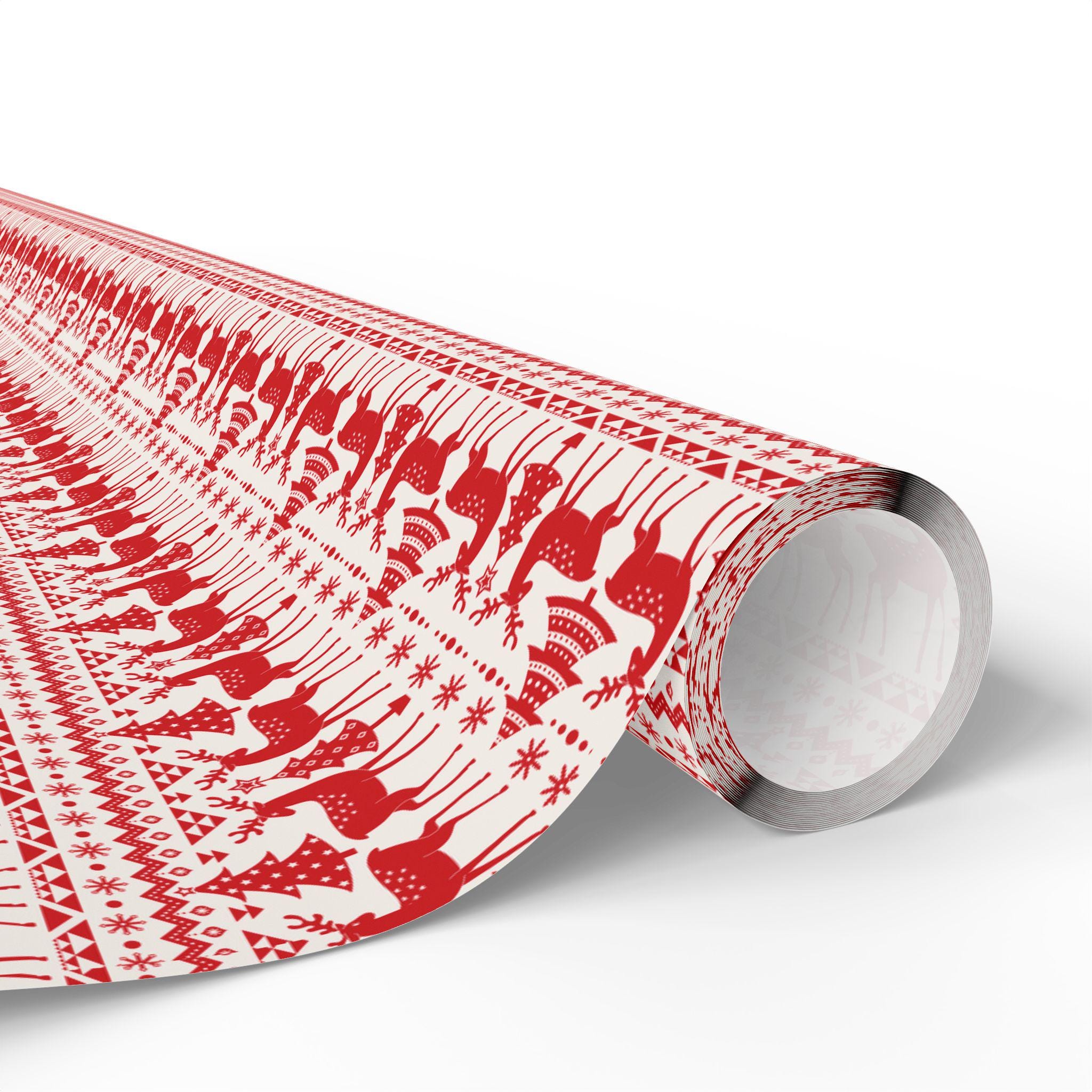 Norwegian Scandinavian Red Reindeer Design Gift Wrap Paper, Christmas ...