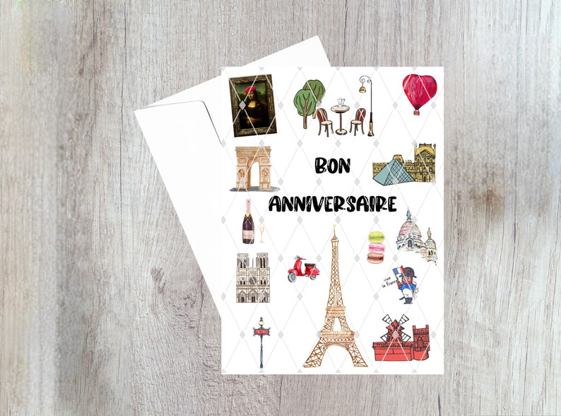 French Happy Birthday Card Bon Anniversaire Card Whimsical - Etsy