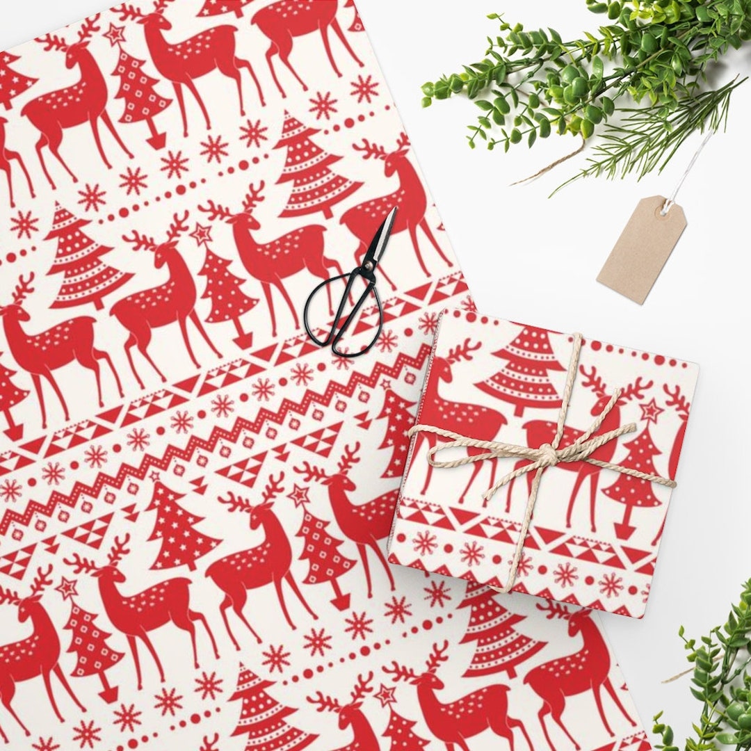 Norwegian Scandinavian Red and White Wrapping Paper Norge God Jul Gift ...
