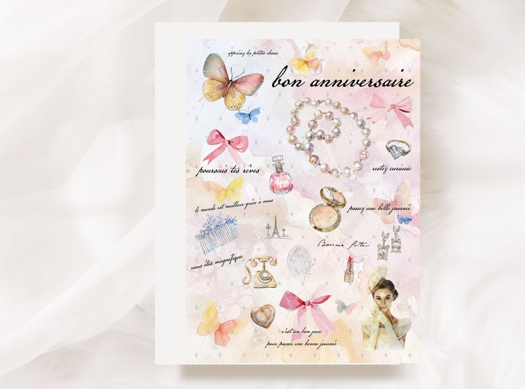 Bon Anniversaire French Happy Birthday Card, Coquette-style ...