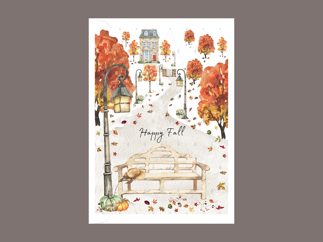 Happy Fall Card: Autumn Watercolor Greeting Card - Etsy