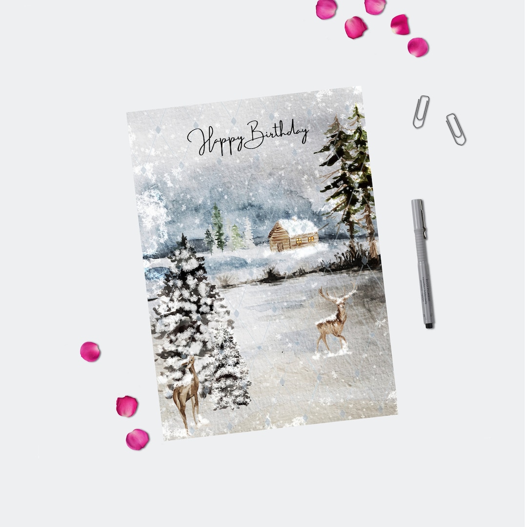 Winter Birthday Card, Birthday Card for Winter Birthday, Winter Happy ...