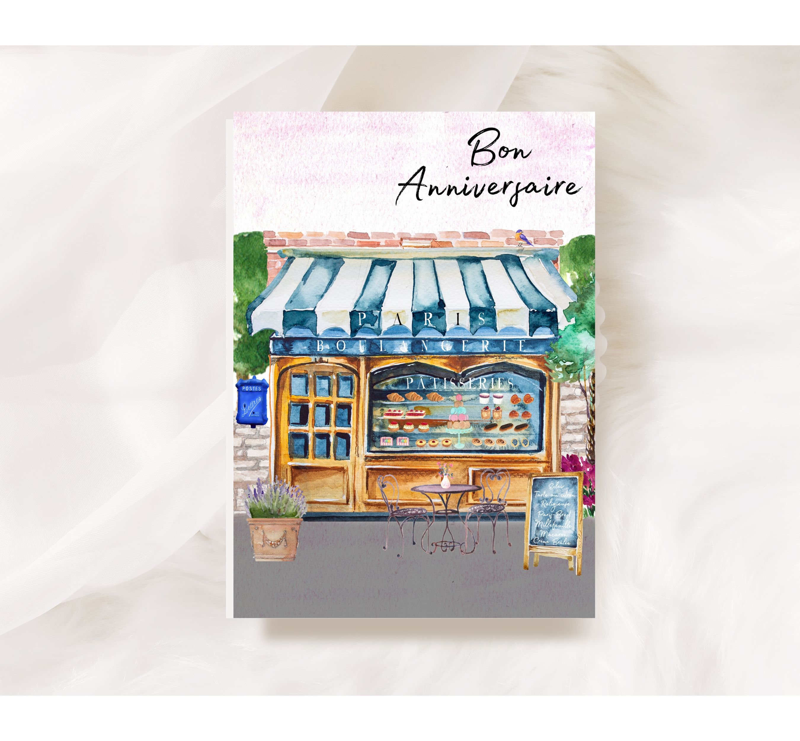 Bon Anniversaire French Happy Birthday Card of a Paris Bakery With ...