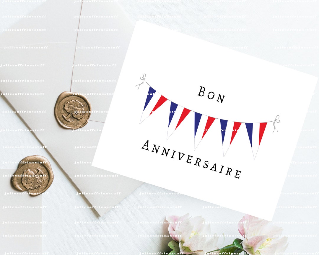 French Birthday Card: Bon Anniversaire, France Flag Bunting - Etsy