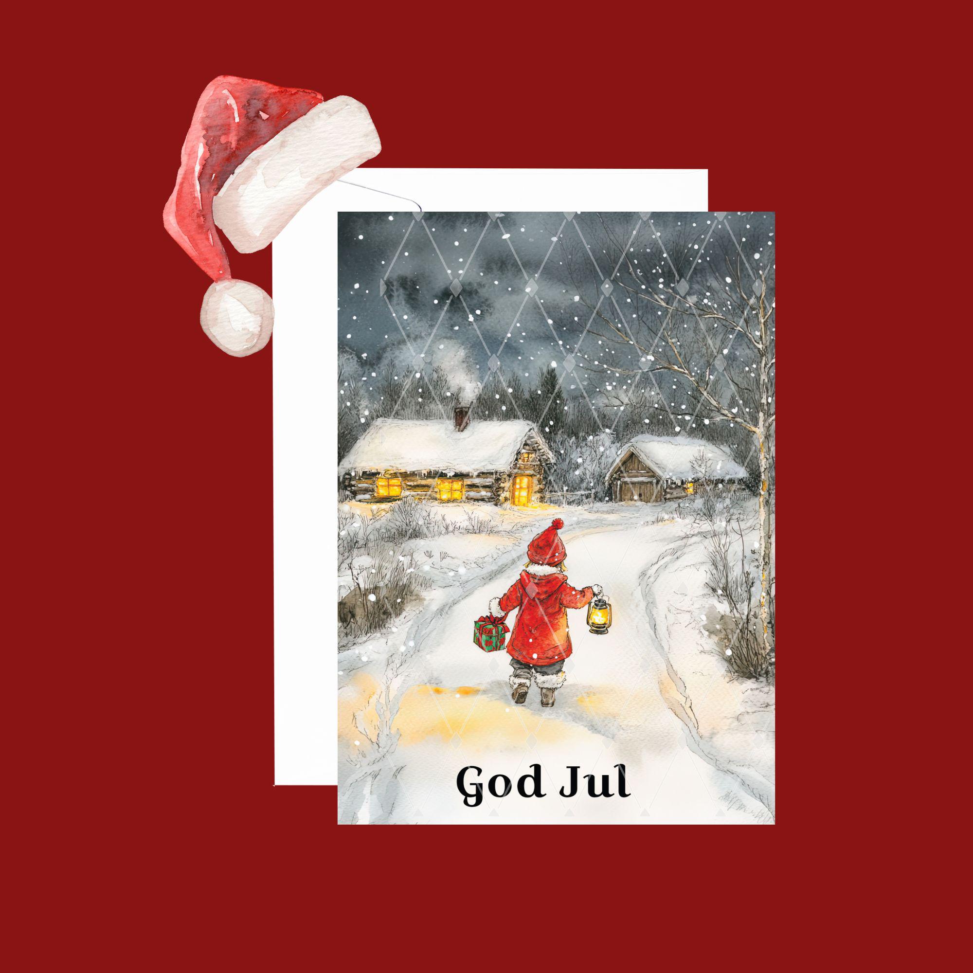 Scandinavian God Jul Christmas Card | Nordic Winter Scene 5x7 - Etsy