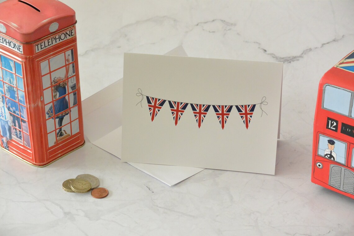 British UK Union Jack Bunting All-occasion Card Thinking of - Etsy