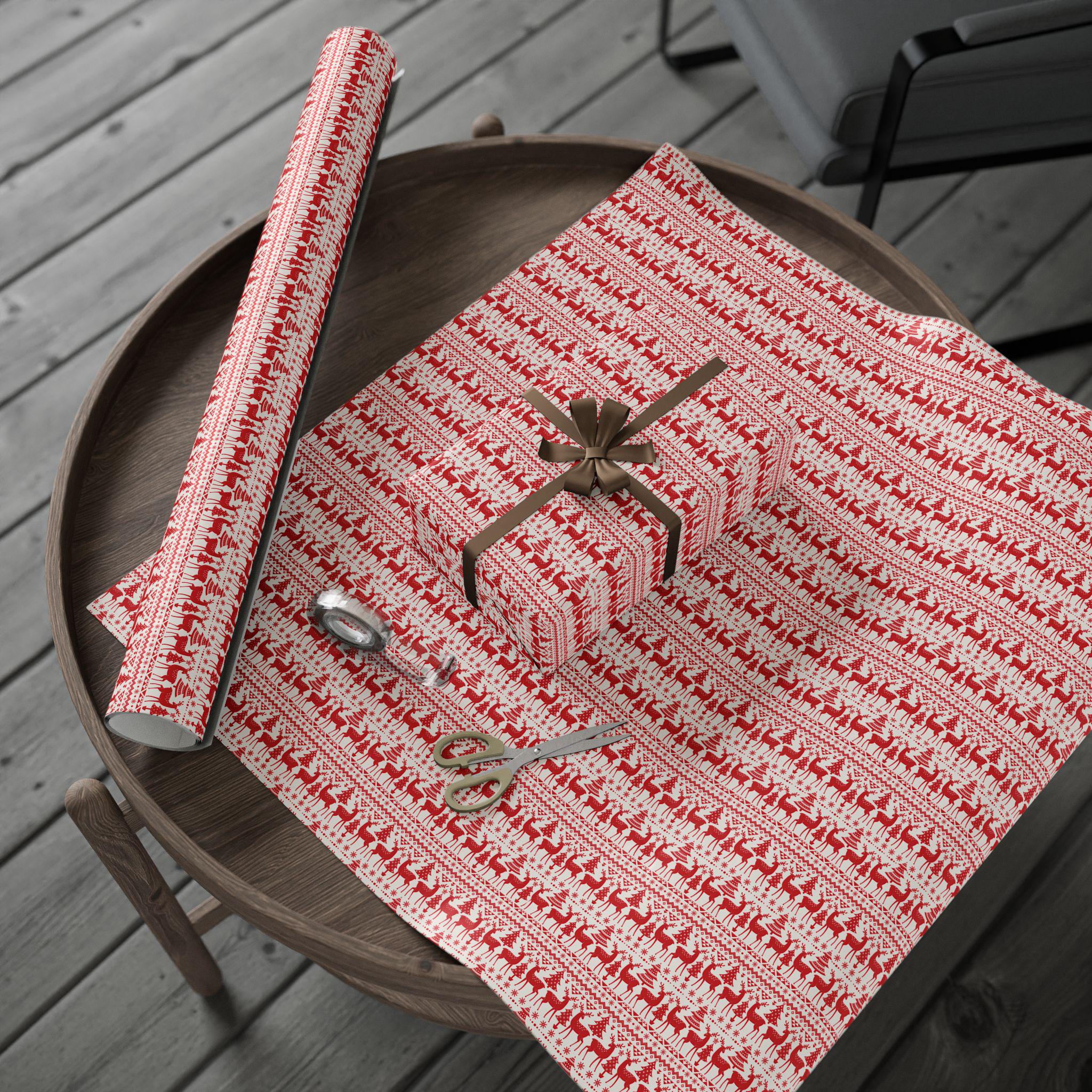 Norwegian Scandinavian Red Reindeer Design Gift Wrap Paper, Christmas ...