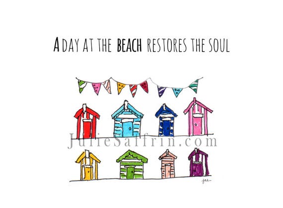 Beach Watercolor Card Hand-illustrated Seaside Beach Note - Etsy