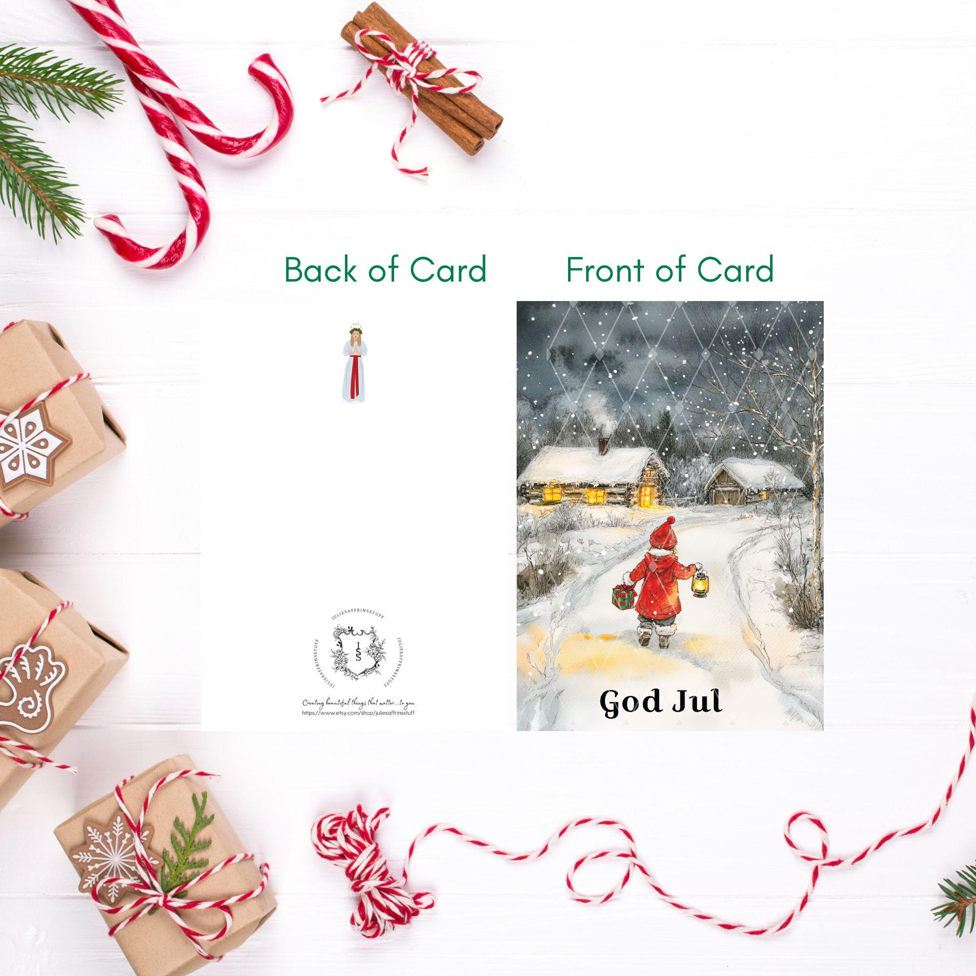 Scandinavian God Jul Christmas Card | Nordic Winter Scene 5x7 - Etsy