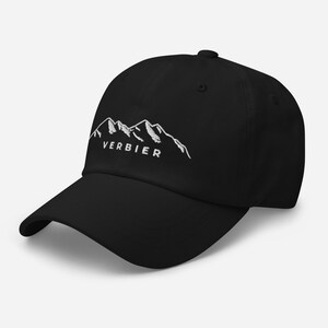 Verbier Switzerland Black Baseball Hat With White Mountain Silhouette ...