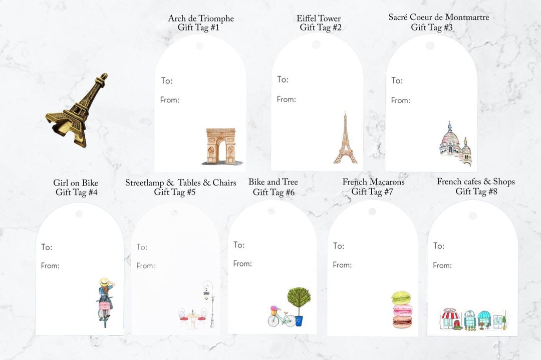 French Gift Tags 12 Charming Tags. Eiffel Tower, Arc De Triomphe, Cafe ...