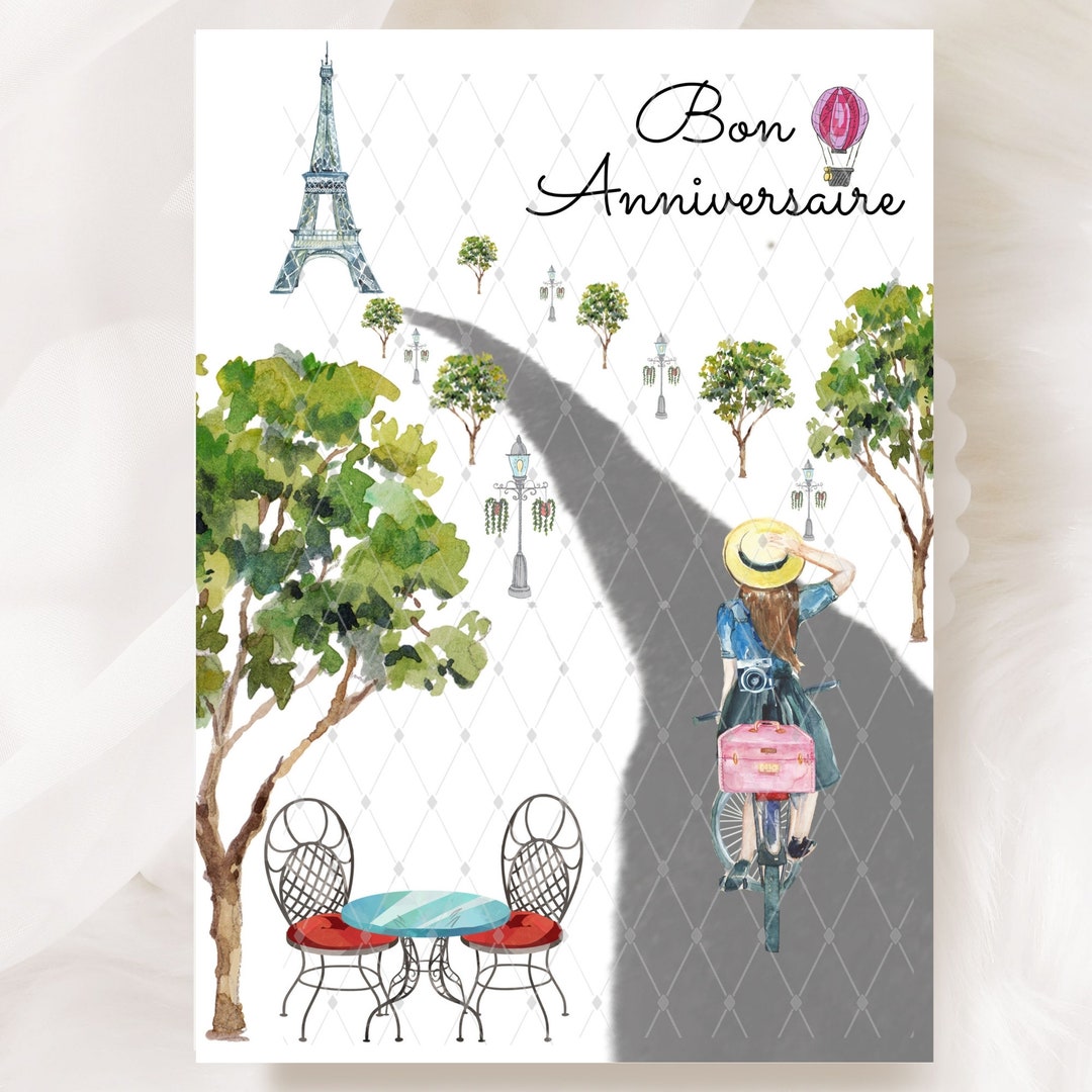 French Happy Birthday Bon Anniversaire Card Eiffel Tower, 4 Options ...