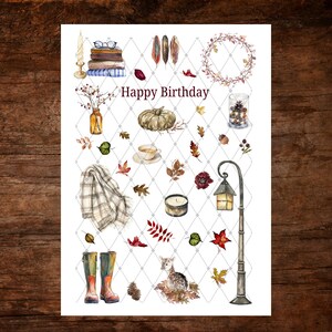 Fall Happy Birthday Card, Iconic Fall Season Greeting Card, Cozy Autumn ...