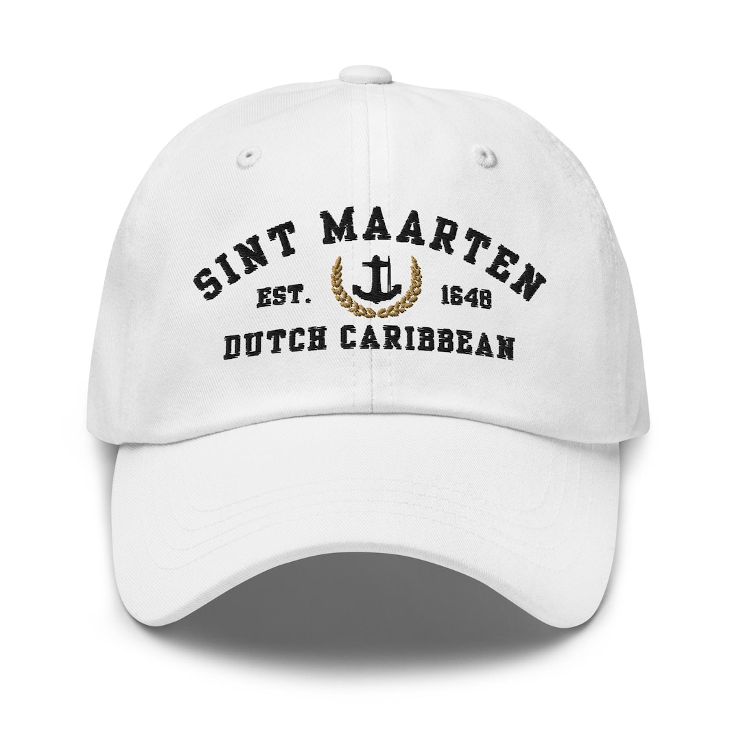 St. Maarten Embroidered Souvenir Hat With Anchor and Gold Laurel Crest, Dutch Caribbean, Sint ...