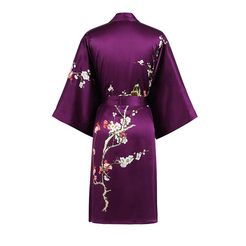 Grace Silk 100% Silk Short Robe Kimono, Plum Blossoms, Purple - Etsy