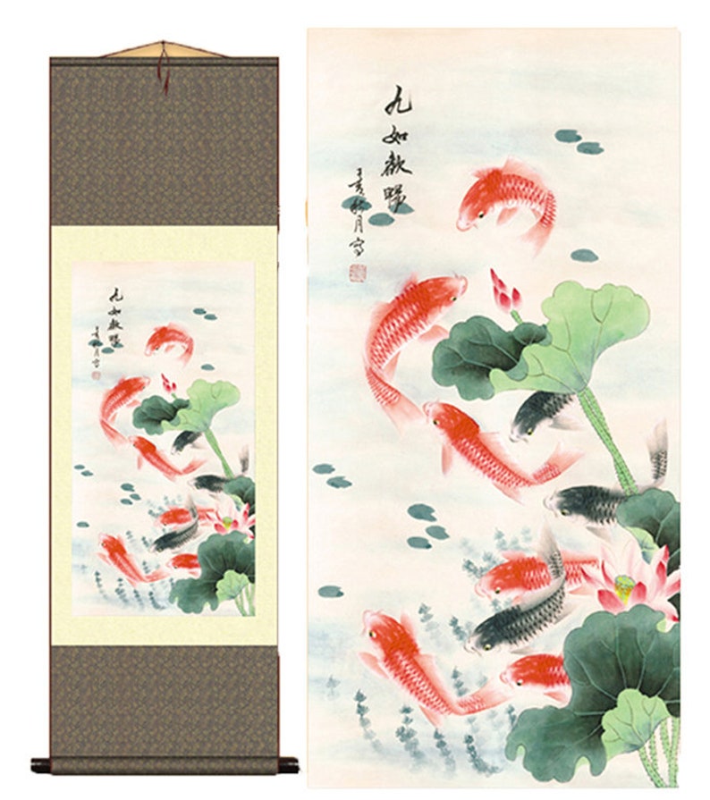 Grace Art® Asian Wall Scroll the Nine Singing Fish - Etsy