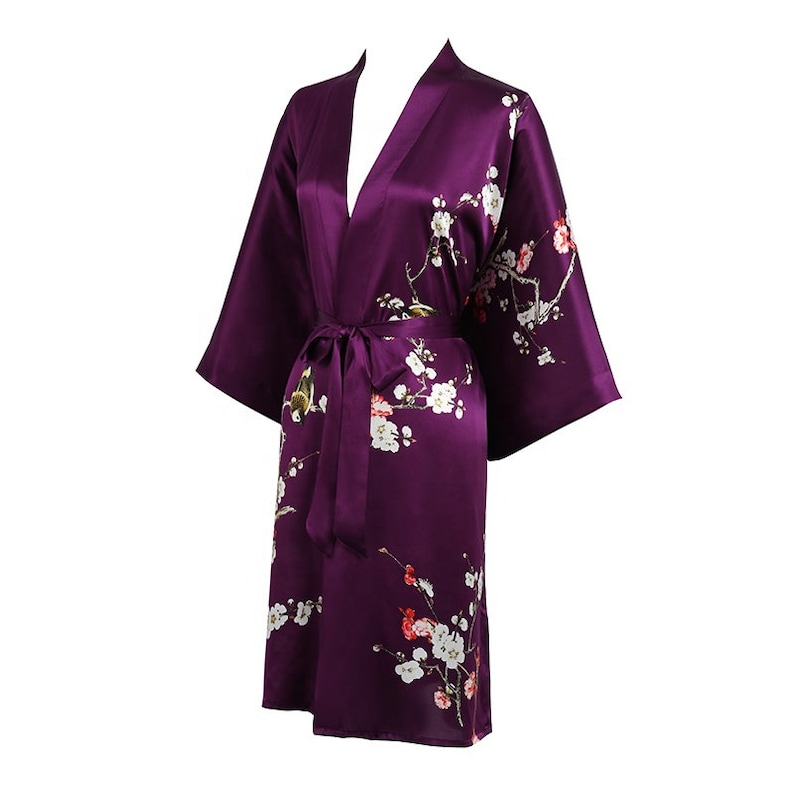 Grace Silk 100% Silk Short Robe Kimono, Plum Blossoms, Purple - Etsy