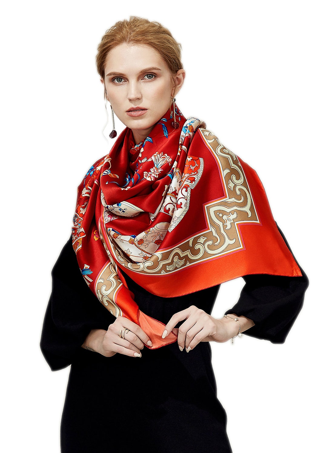 Grace Scarves 100% Silk Scarf, XXL With Hand Rolled Edge, Exquisite ...
