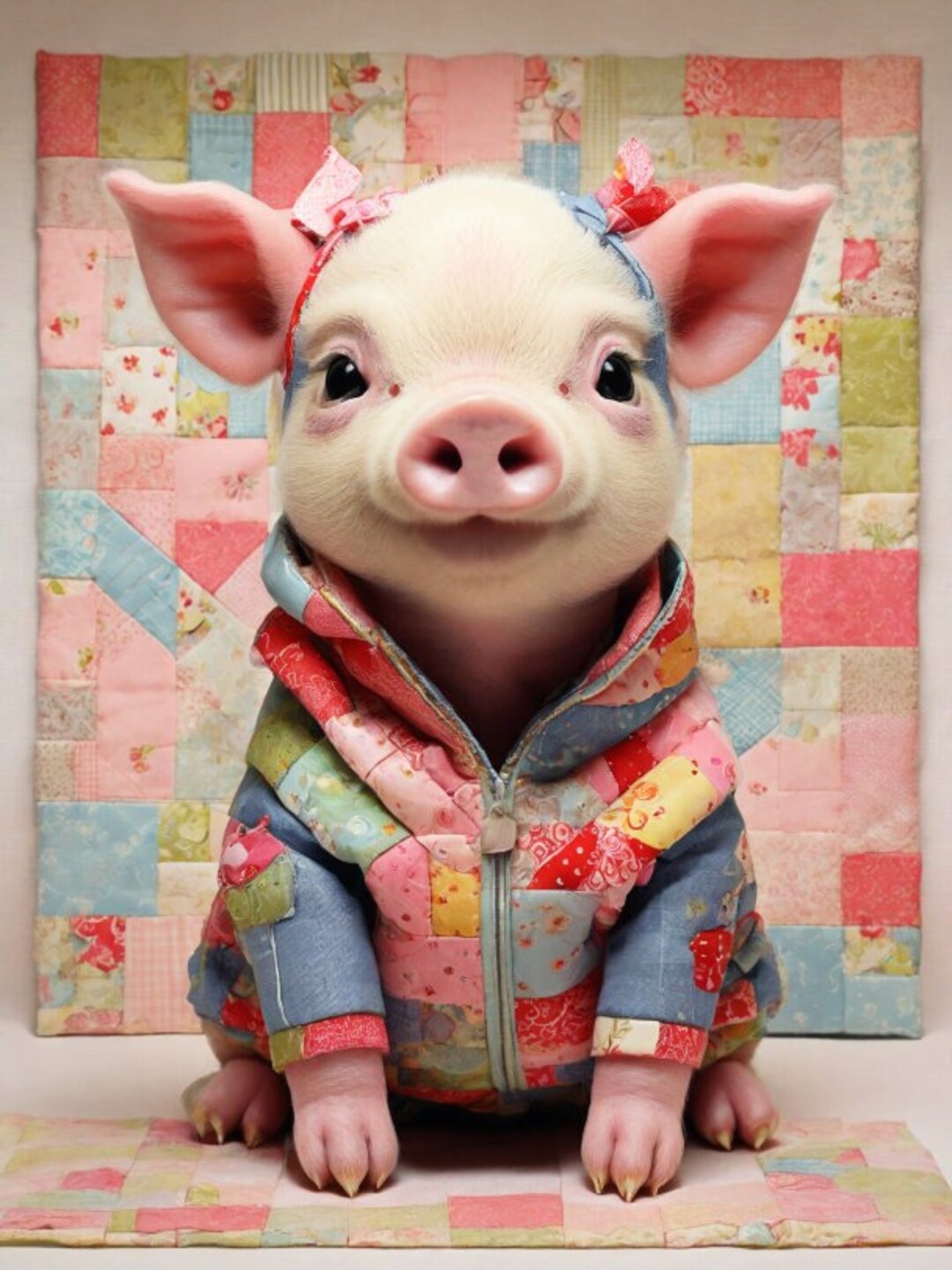 Vintage Patchwork Style Piglet Instant Art Printable Wall Decor INSTANT ...
