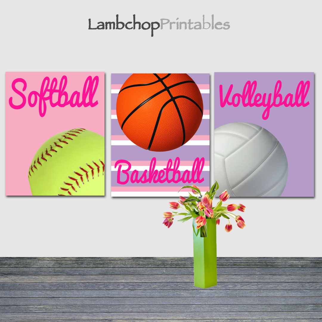 Girl Sports Printable Art, Basketball Print, Softball Print, Volleyball ...
