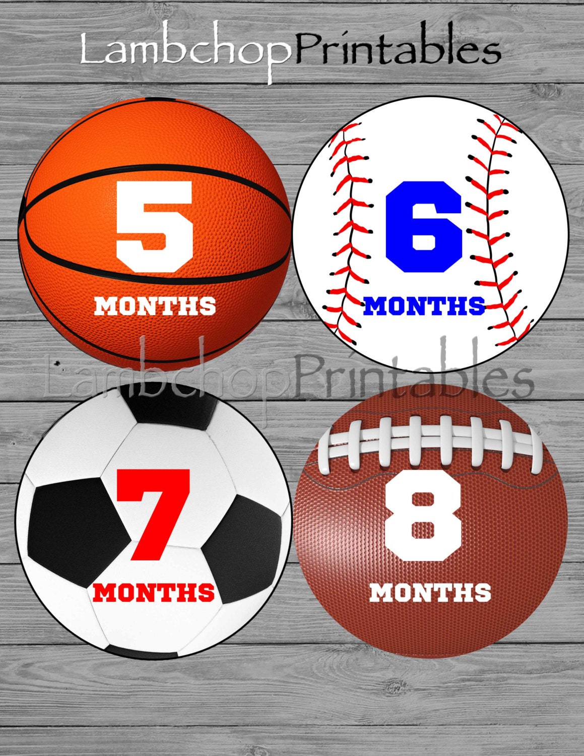 Baby Monthly Sports Stickers, Baby Stickers, Monthly Stickers, Month ...