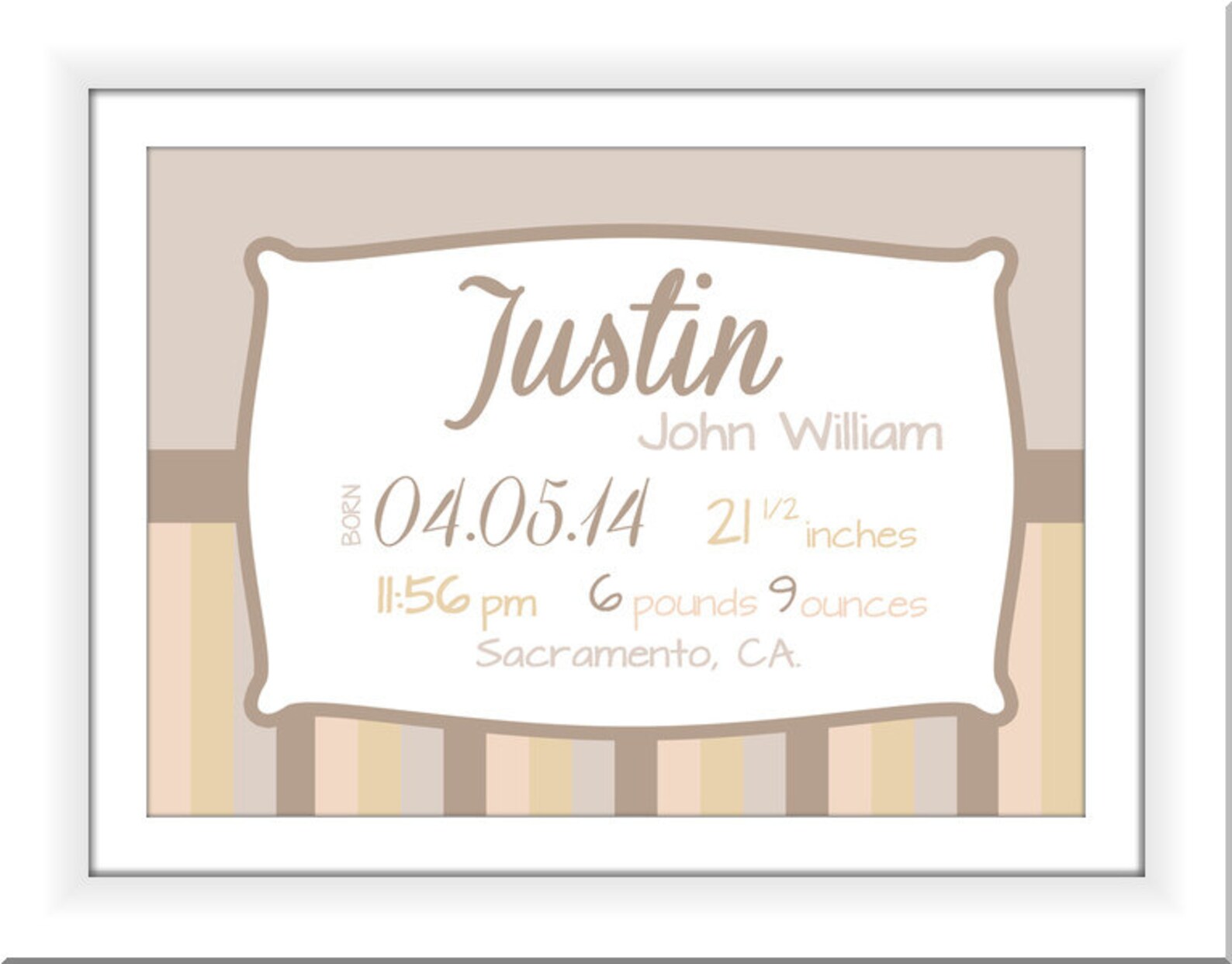 Neutral Stripe birth announcement Choose your colors 5x7 | Etsy