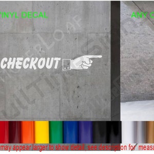 Checkout Finger Pointing Sign Window Decal Business Sticker Decals ...