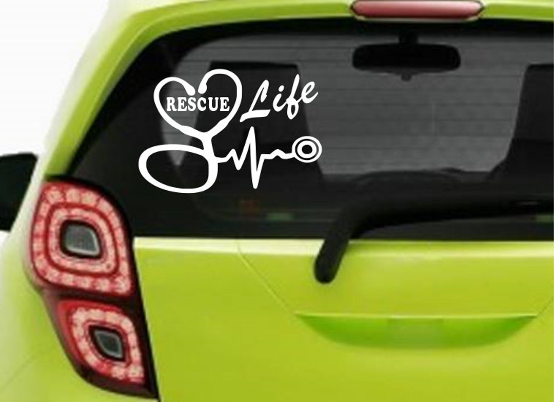 STETHOSCOPE EKG RESCUE Life Ecg Heart Decal Sticker Decals Fire Ems Emt ...