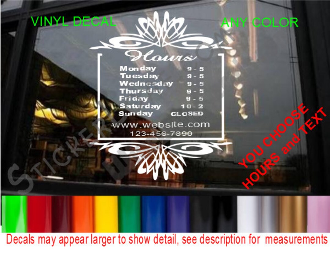 STORE HOURS Custom Window Decal Business Shop Storefront Vinyl Door ...