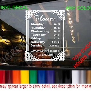 STORE HOURS Custom Window Decal Business Shop Storefront Vinyl Door ...