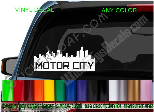 MOTOR CITY City SKYLINE Car Decal Sillhouette Detroit 8 Mile Cityscape ...