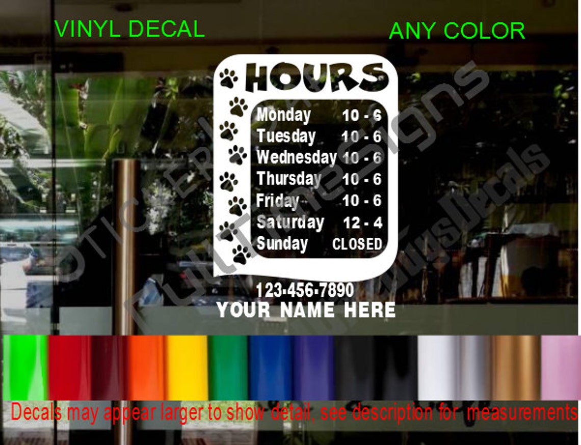 STORE HOURS Custom Window Decal Business Shop Storefront Vinyl - Etsy