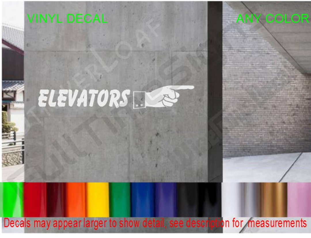 ELEVATORS Finger Pointing Sign Window Decal Business Sticker Decals ...