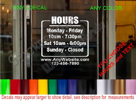 STORE HOURS Custom Window Decal Business Shop Storefront Door | Etsy