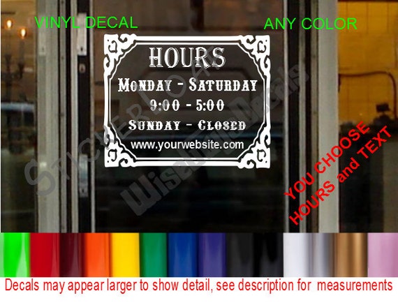 STORE HOURS Custom Window Decal Business Shop Storefront Door | Etsy