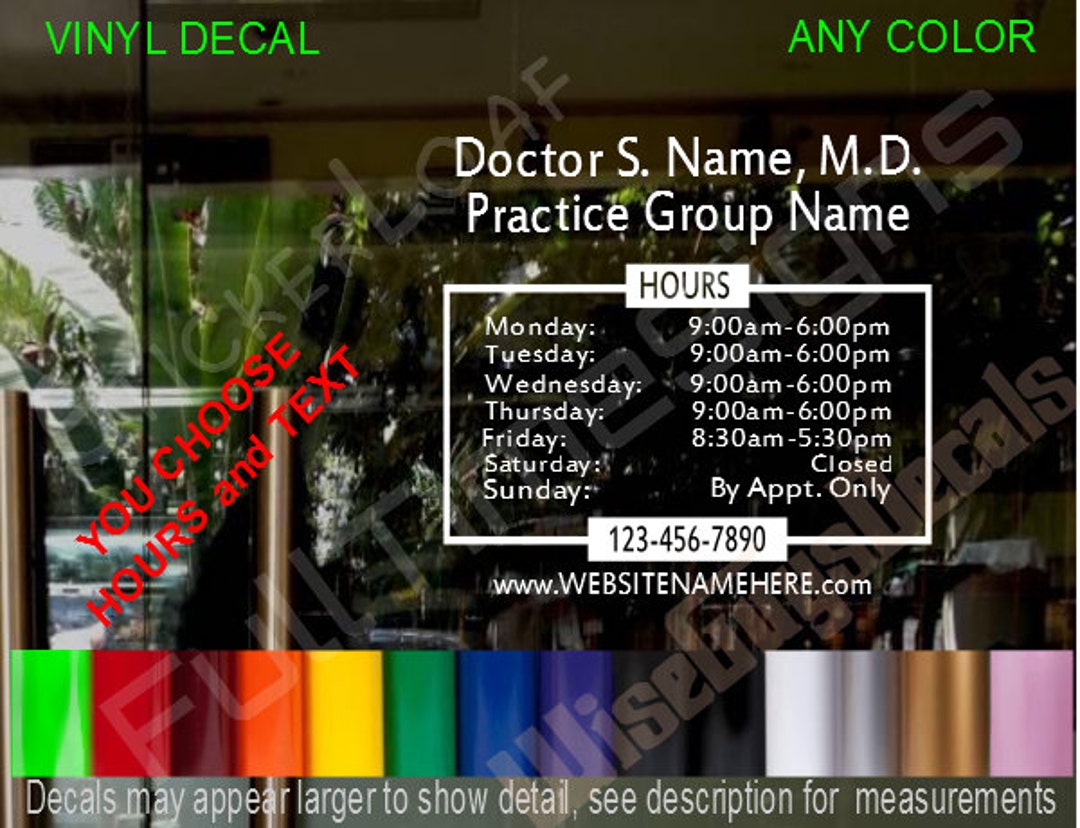 Business Office HOURS Custom Window Decal Storefront Door Sign ...