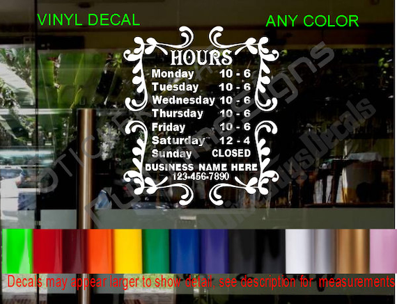 STORE HOURS CuStOm Window Decal Business Shop Storefront Vinyl | Etsy
