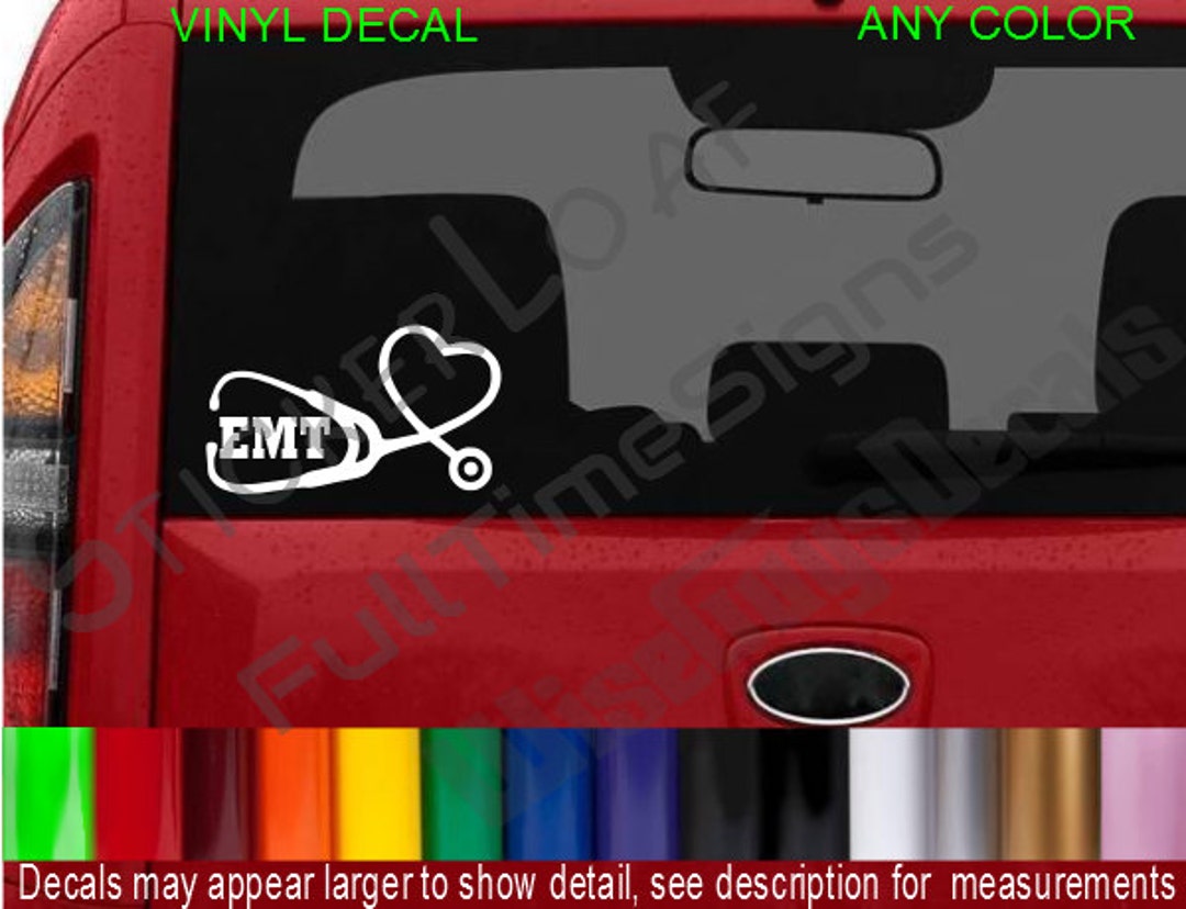 EMT Heart Stethoscope Decal Sticker Decals Medic EMS EMT Fire Ambulance ...